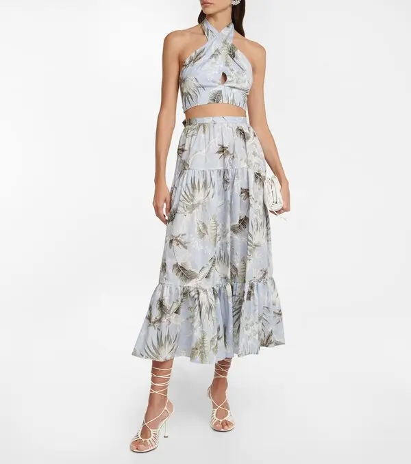 Erdem Olympia Printed Cotton Midi Skirt