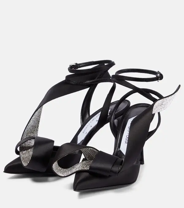 AREA Sergio Rossi Embellished Satin Slingback Pumps