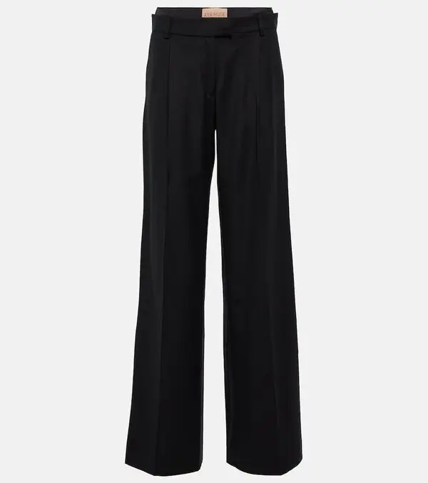 AYA MUSE Low-rise Wide-leg Wool Trousers - Black