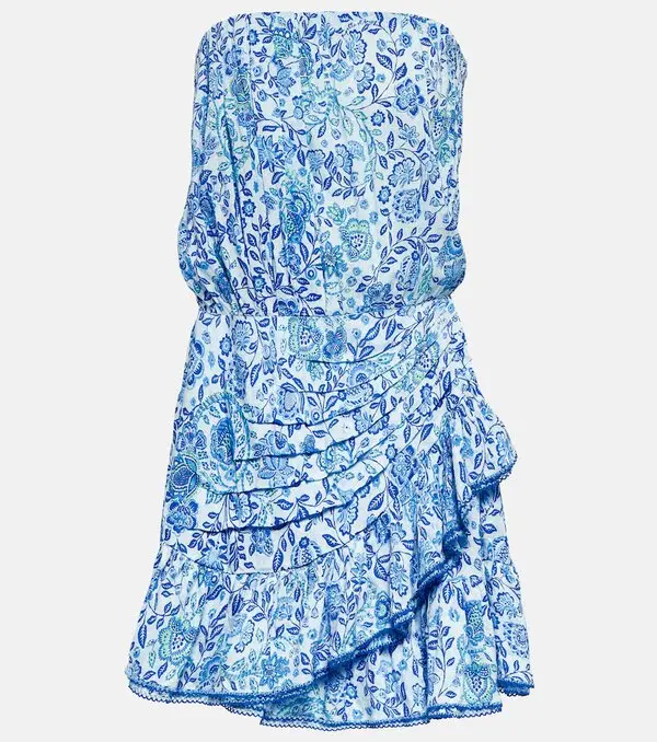 Poupette St Barth Ambra Floral Bandeau Minidress - Blue