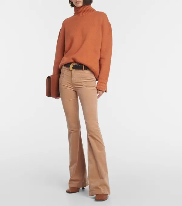 FRAME Le Bardot Mid-rise Corduroy Flared Pants - Beige