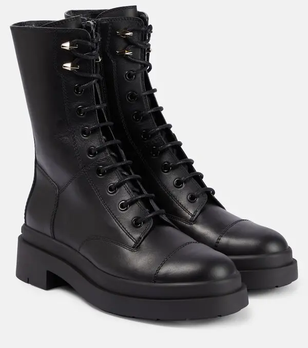 JIMMY CHOO Nari Leather Mid-calf Lace-up Boots - Black