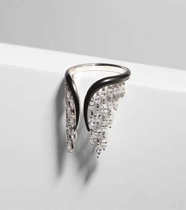 KAMYEN Angel Wings Ring With Diamonds In 18kt White Gold