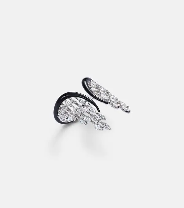 KAMYEN Angel Wings Ring With Diamonds In 18kt White Gold
