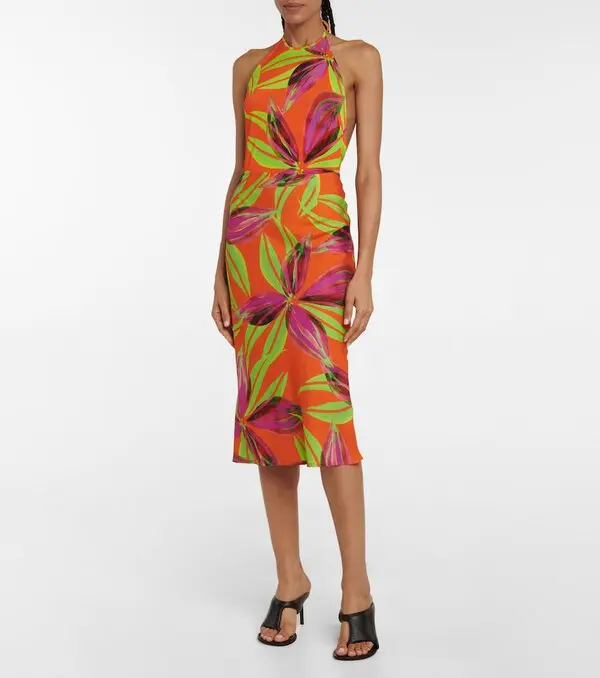 LOUISA BALLOU Printed Bias Midi Skirt