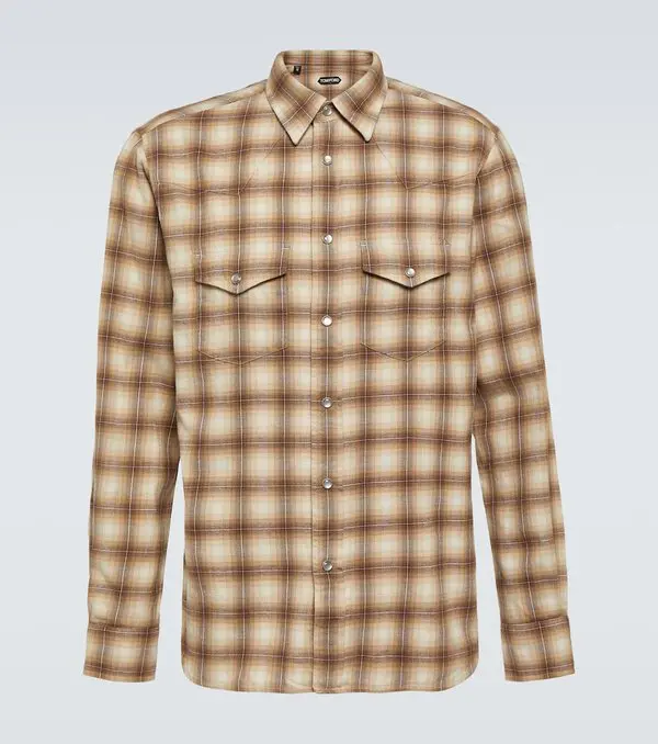 TOM FORD Checked Cotton Blend Oxford Shirt
