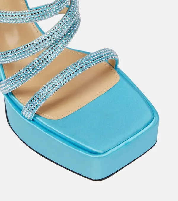 Mach & Mach Embellished Satin Platform Sandals - Blue