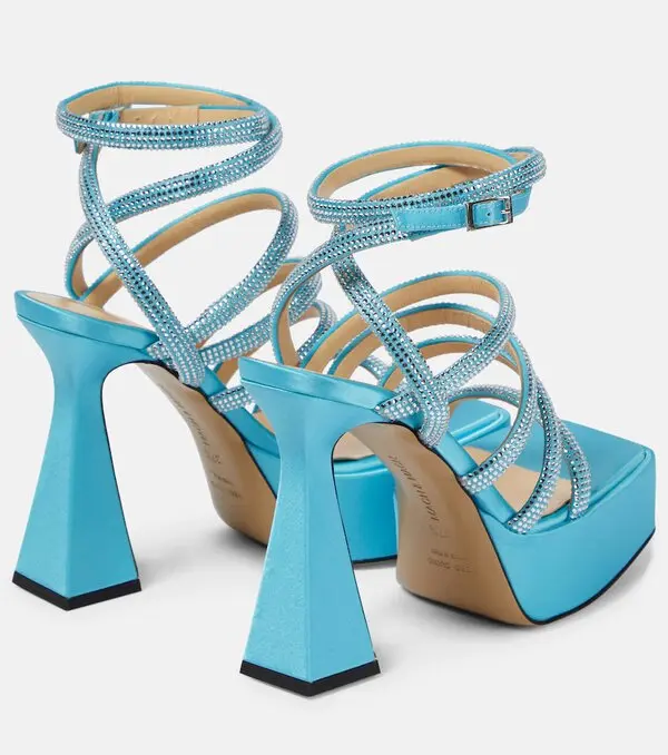 Mach & Mach Embellished Satin Platform Sandals - Blue