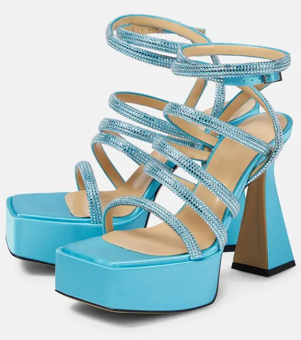 Mach & Mach Sydney Embellished Satin Platform Sandals - Blue