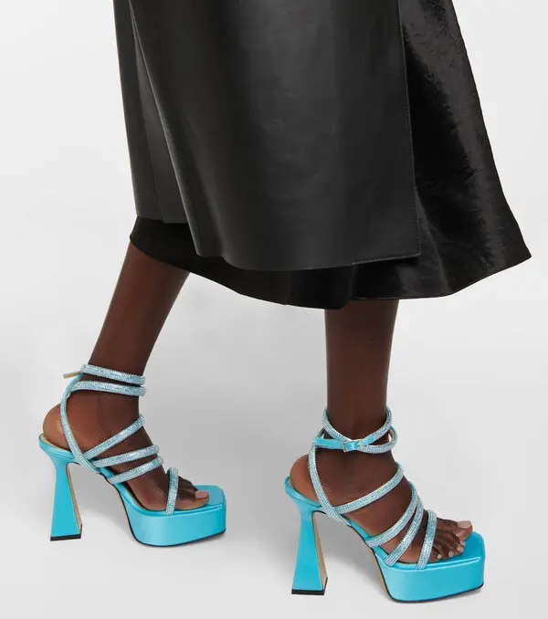 Mach & Mach Sydney Embellished Satin Platform Sandals - Blue