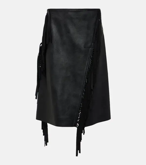 Stella McCartney Faux Leather Midi Skirt With Fringe Detail - Black