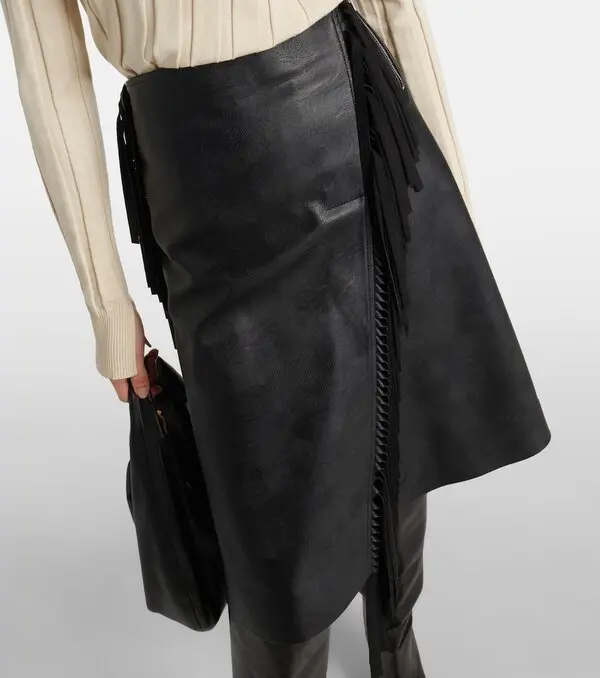 Stella McCartney Faux Leather Midi Skirt With Fringe Detail