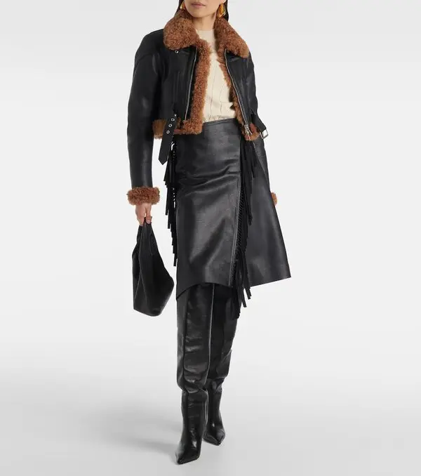 Stella McCartney Faux Leather Midi Skirt With Fringe Detail