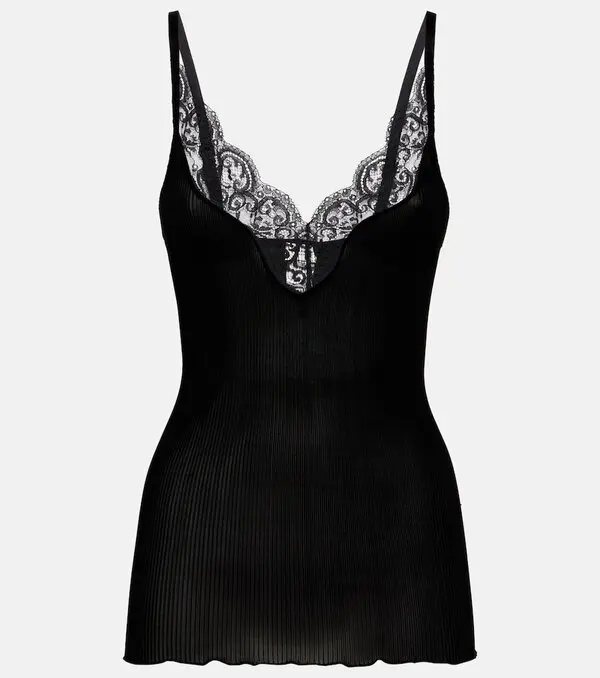 Saint Laurent Lace-trimmed Silk Tank Top - Black
