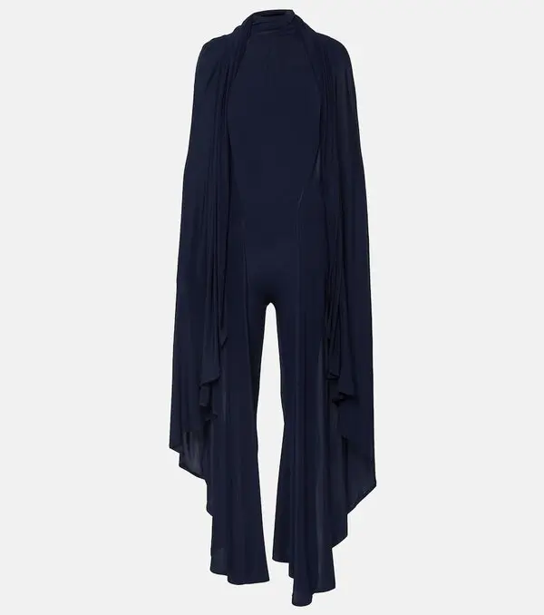 Alaïa Jersey Jumpsuit With Cape Detail - Blue