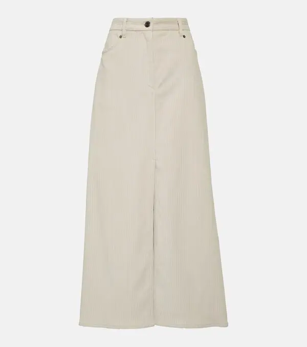 Brunello Cucinelli Cotton Corduroy Maxi Skirt - Neutrals