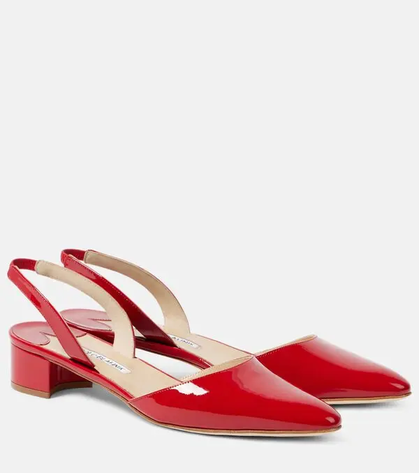 Manolo Blahnik Aspro Patent Leather Slingback Pumps - Red
