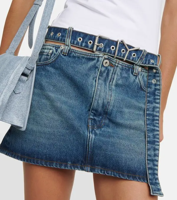 Y/project Belted Denim Miniskirt - Blue