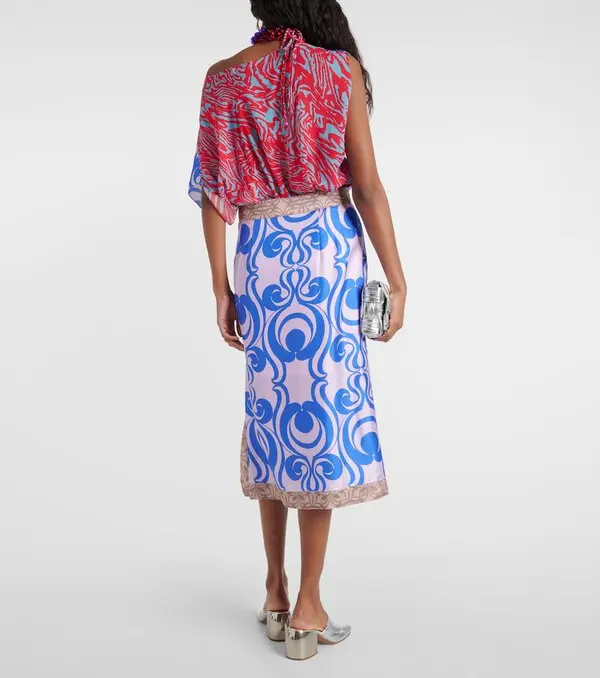 Dries Van Noten Printed Silk Twill Wrap Skirt