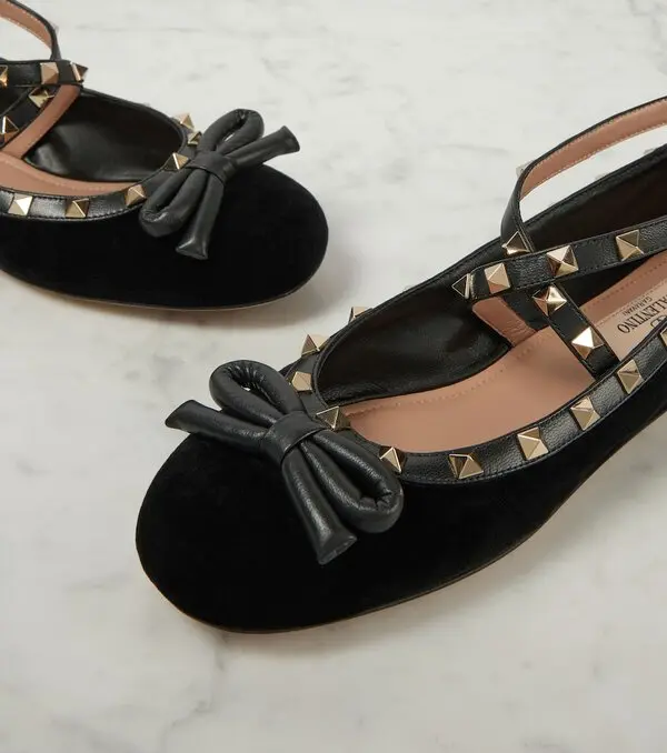Valentino Garavani Rockstud Velvet Ballet Flats - Black