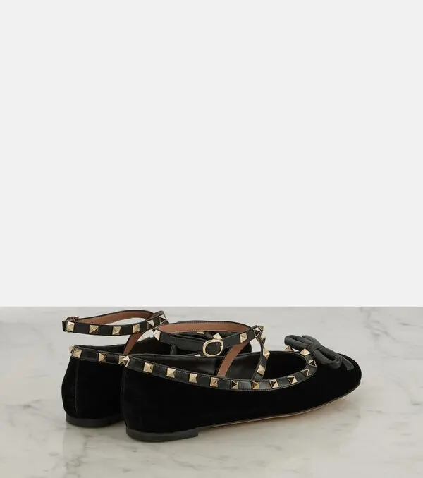 Valentino Garavani Rockstud Velvet Ballet Flats - Black