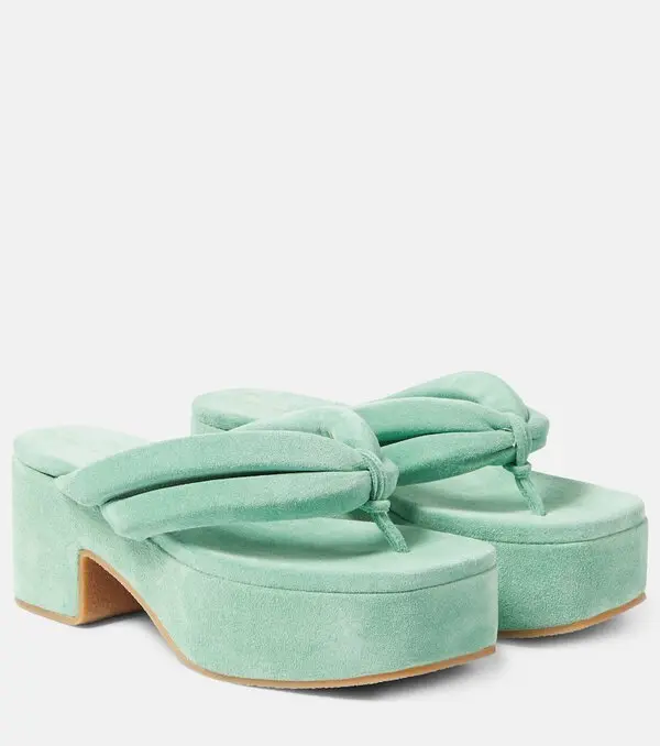 Dries Van Noten Suede Platform Thong Sandals - Turquoise