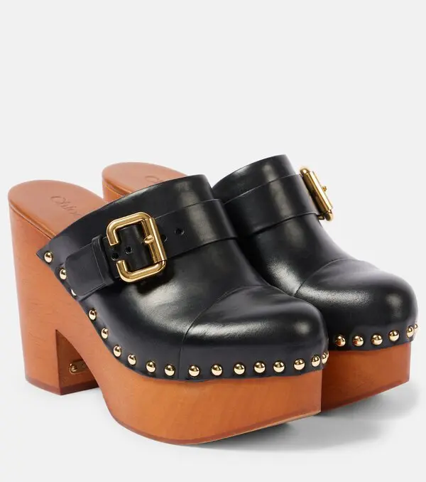 Chloé Jeannette Studded Leather Clogs - Black