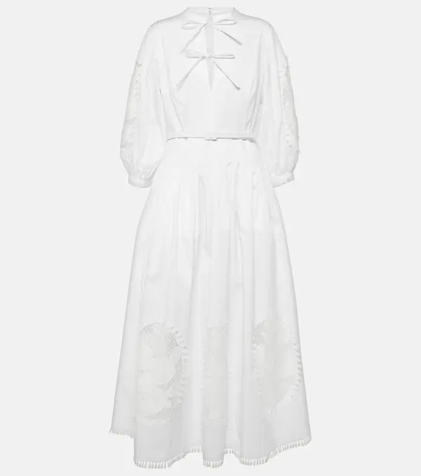 Oscar De La Renta Cotton Blend Maxi Dress With Lace Details - White