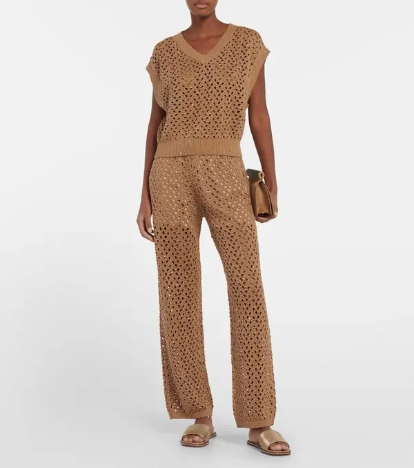 Brunello Cucinelli Wide Leg Crochet Trousers