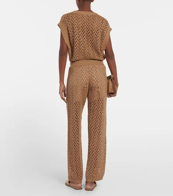 Brunello Cucinelli Wide Leg Crochet Trousers