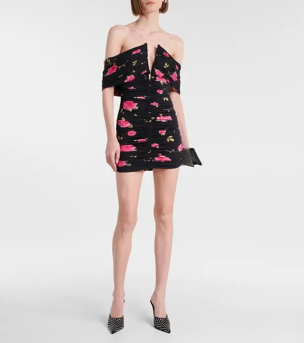 Magda Butrym Off-shoulder Floral Ruched Mini Dress