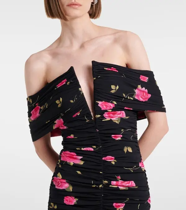 Magda Butrym Off-shoulder Floral Ruched Mini Dress