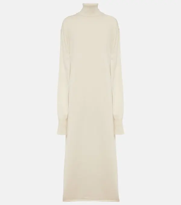 JIL SANDER Knitted Cashmere Midi Dress - White