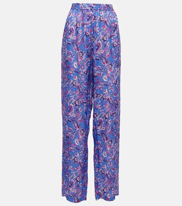 Isabel Marant Étoile Piera Printed Silk-blend Trousers Blue - Multicoloured