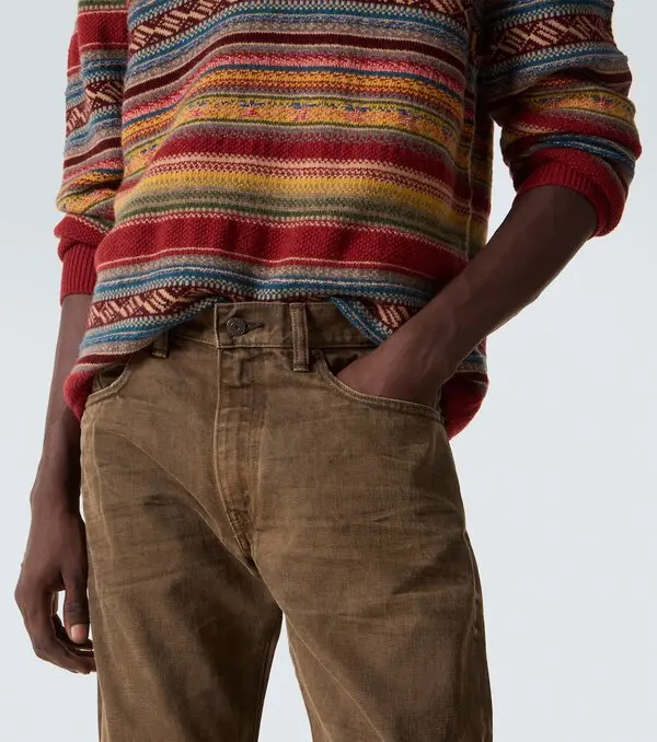 Ralph Lauren Patched Slim Jeans In Distressed Brown Wash