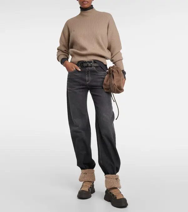 Brunello Cucinelli Shearling-trimmed Suede And Leather Ankle Boots