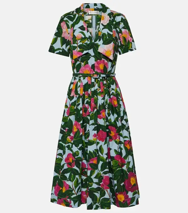 Oscar De La Renta Floral Cotton Poplin Midi Dress - Multicoloured