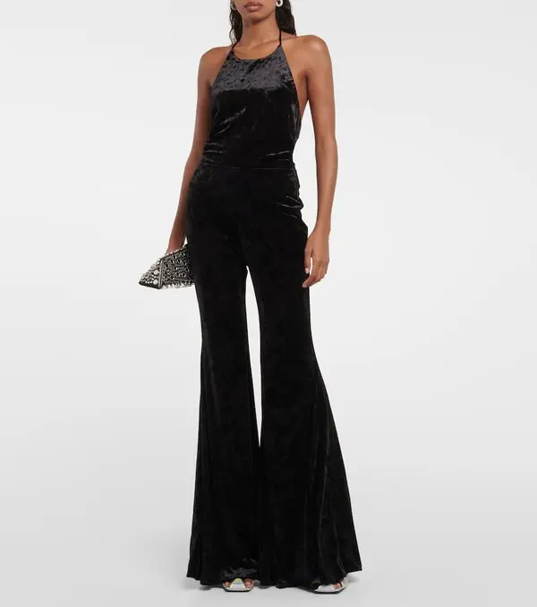 Alexandre Vauthier Halterneck Flared Velvet Jumpsuit