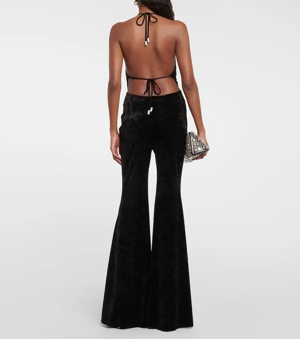 Alexandre Vauthier Halterneck Flared Velvet Jumpsuit