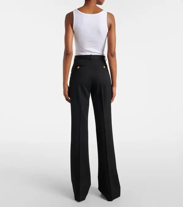 Versace High-rise Wool-blend Flared Trousers - Black