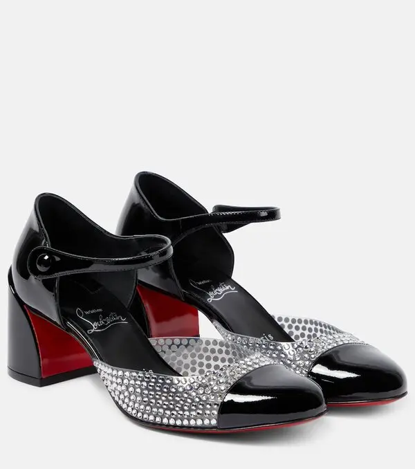 CHRISTIAN LOUBOUTIN Crystal-embellished Patent Leather Pumps - Black