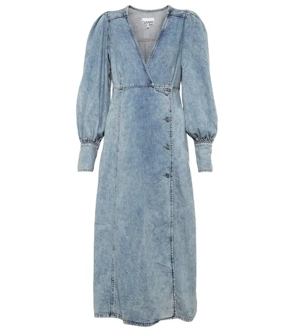 GANNI Buttoned Front Denim Midi Dress - Blue