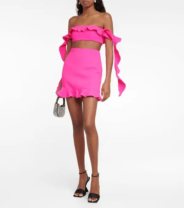 David Koma Strapless Ruffle Wool-blend Top