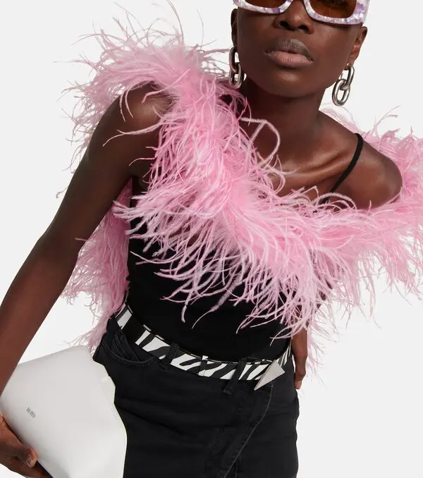 Attico Feather-trimmed Knitted Top
