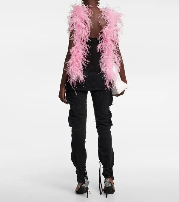Attico Feather-trimmed Knitted Top