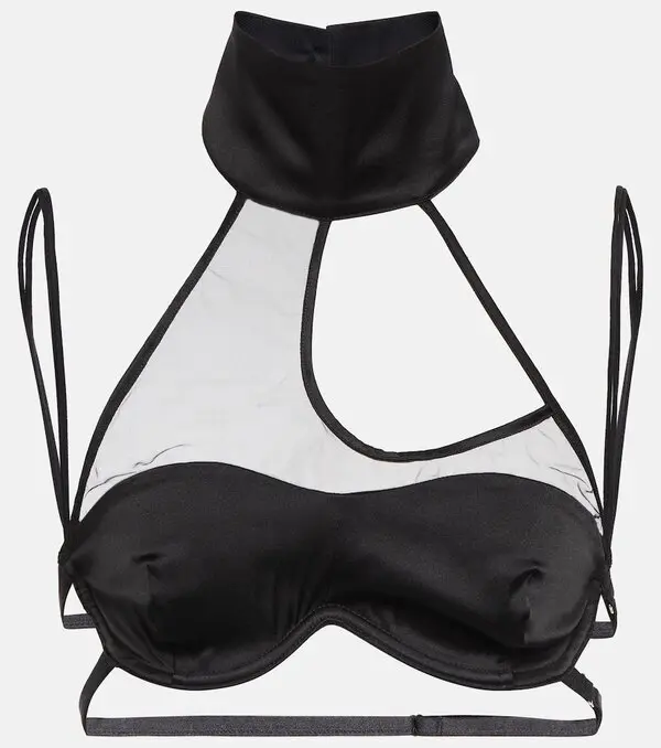 DIDU Mesh-paneled Satin Bralette - Black