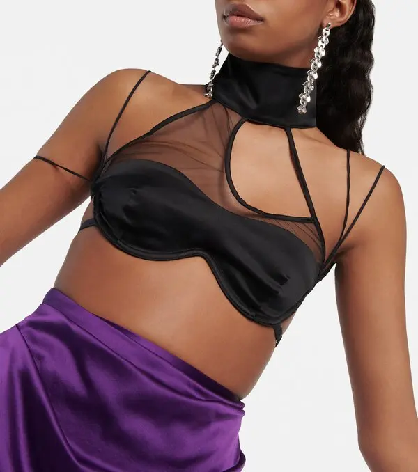 DIDU Mesh-paneled Satin Bralette