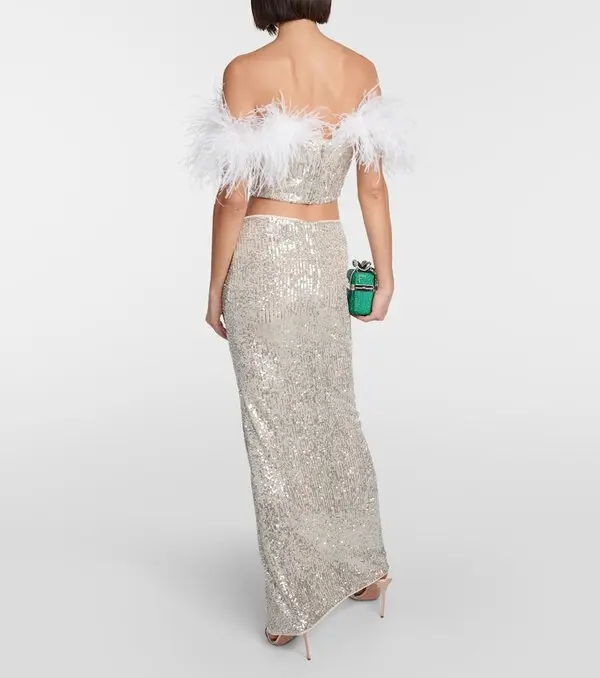 SELF-PORTRAIT Sequined High-rise Maxi Skirt