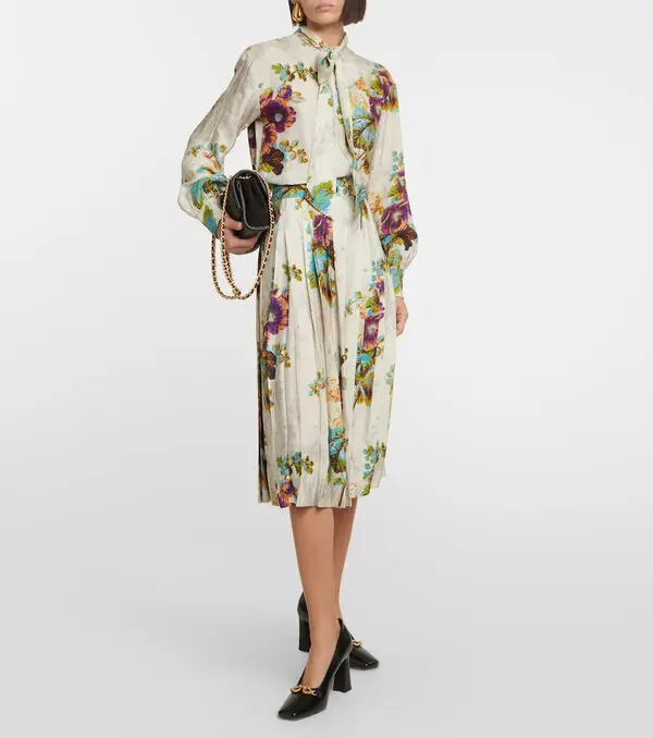 Tory Burch Floral Pleated Midi Skirt