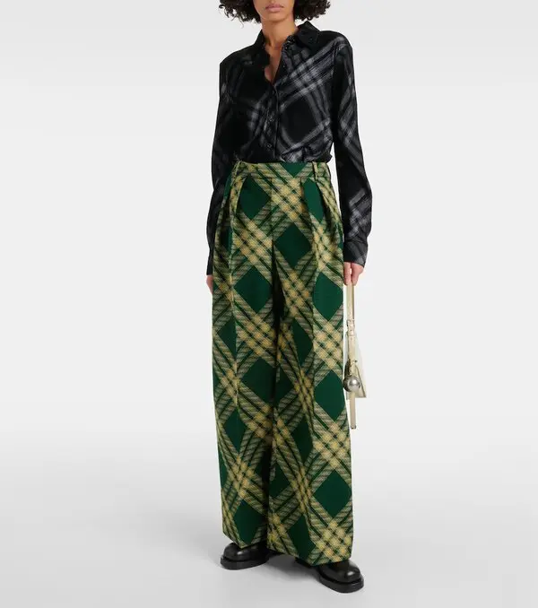 Burberry Checked Wool Twill Wide-leg Trousers
